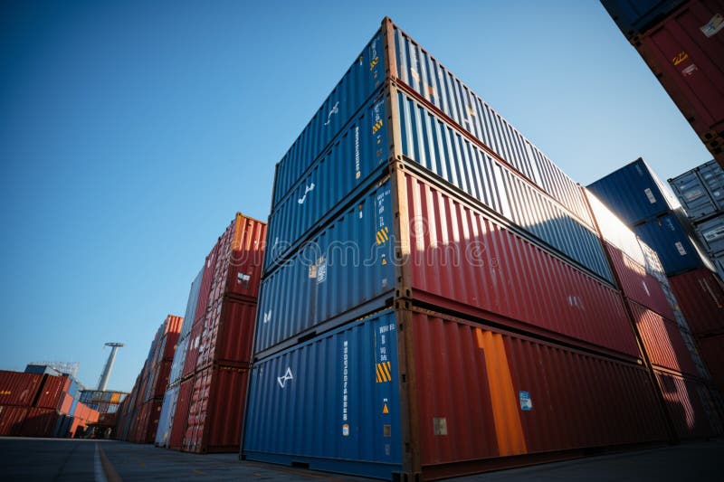 Row of Stacked Containers in a Shipyard, Showcasing the Logistics ...