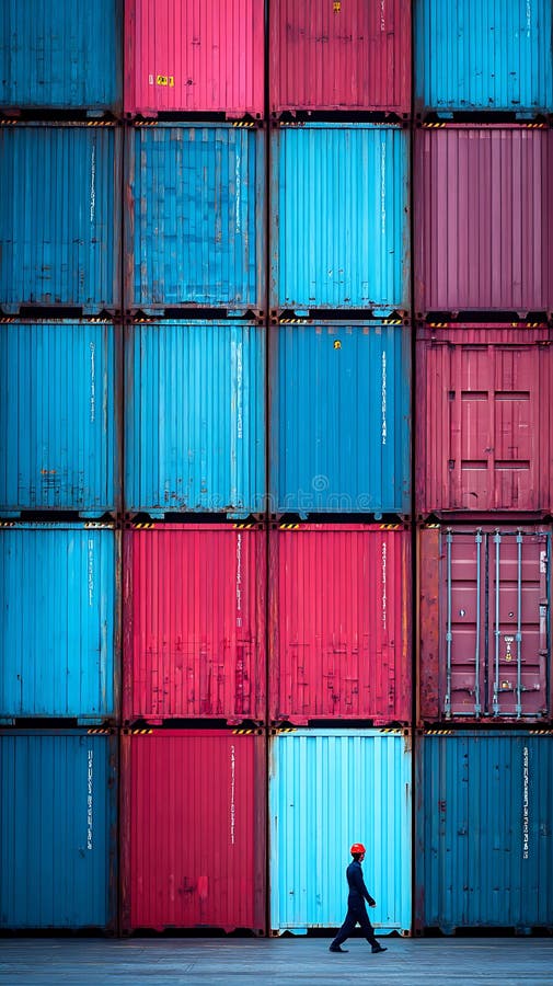 A Row of Stacked Shipping Containers Creates a Vibrant Backdrop, with ...