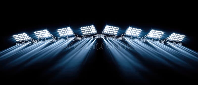 A Row of Stadium Lights on a Black Background, Casting Beams of Light ...