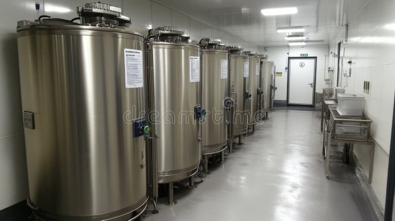 Row of Stainless Steel Tanks in a Cleanroom Environment Stock ...