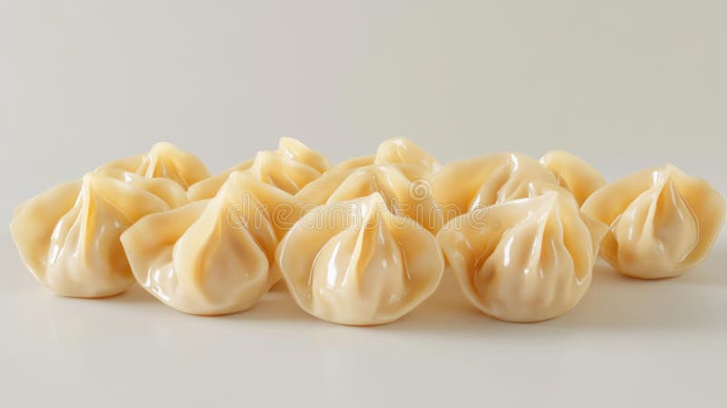 Row of Steamed Dumplings Isolated on White Background Stock ...