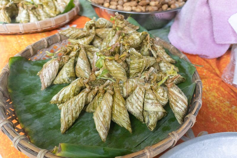 Sticky Rice Wrapped in Banana Leaves Stock Image - Image of food, asian ...
