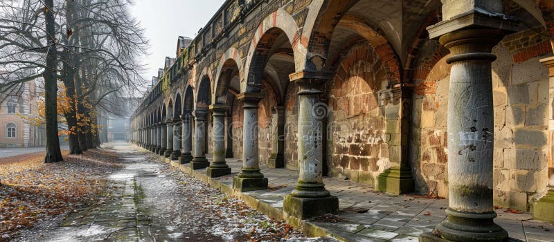 Stone Arches of an Old Building in Autumn Stock Photo - Image of season ...