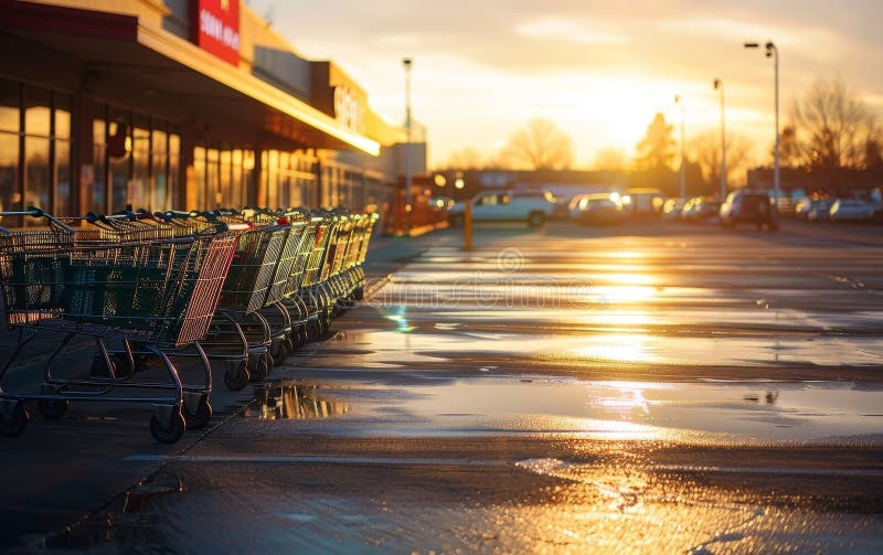 A Row of Storefronts is Bathed in the Soft, Golden Light of the Setting ...