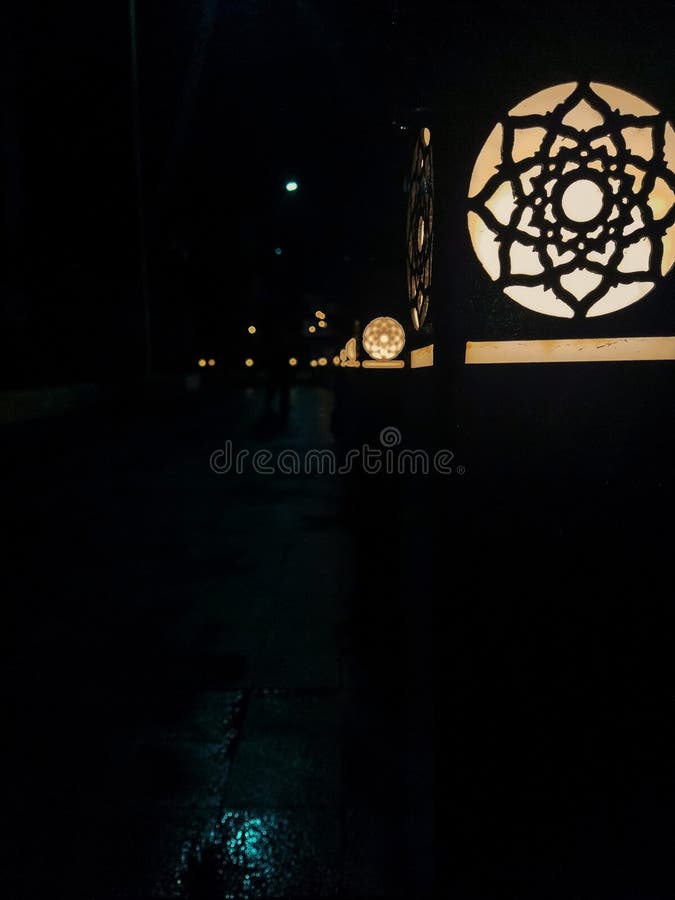 A Row of Street Lights with Dim Light, To Guide the Direction of ...