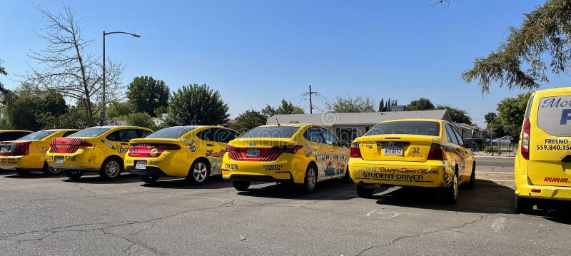 Row of Student Driver Yellow Cars Parked Outside Editorial Photo ...