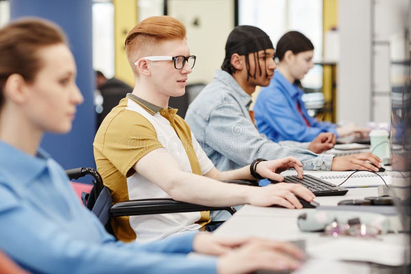 Row of Students in Computer Lab Stock Image - Image of studying, black ...