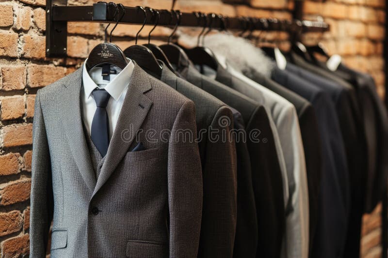 Men S Suits Hanging in a Stylish Boutique. Row of Elegant Jackets on ...