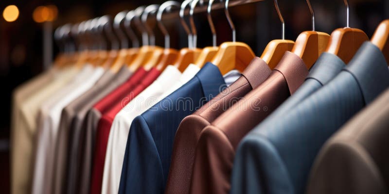 A Row of Suits Hanging on a Rack Stock Illustration - Illustration of ...