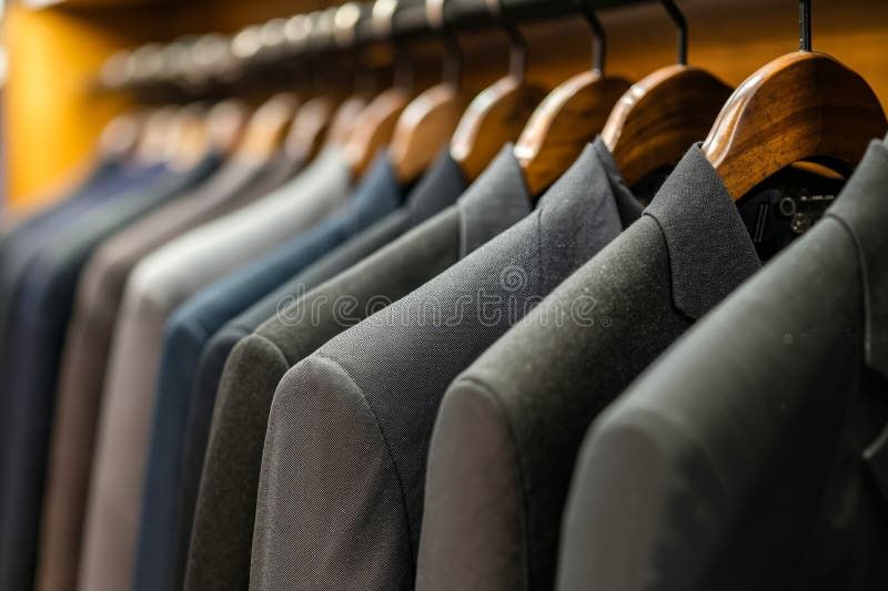 A Row of Suits Hanging on a Rack in a Clothing Store Stock Photo ...