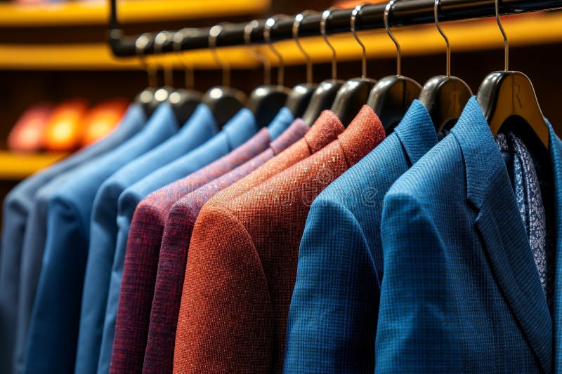 Men S Suits Hanging in a Stylish Boutique. Row of Elegant Jackets on ...