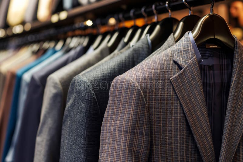 A Row of Suits Hanging on a Rack in a Clothing Store Stock Photo ...