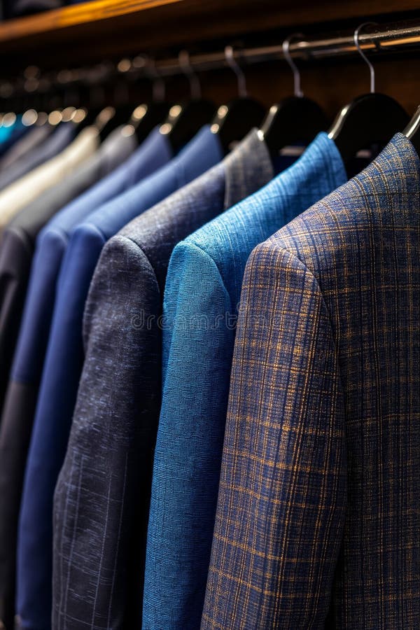 A Row of Suits Hanging on a Rack in a Clothing Store Stock Photo ...