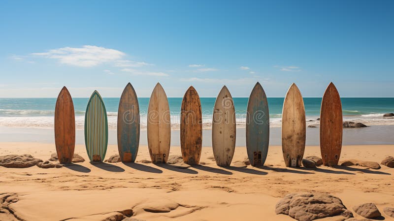 Row Surfboards on the Beach Stock Illustration - Illustration of hawaii ...