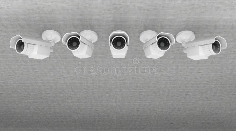 Row of Surveillance Cameras Look Around Stock Illustration ...