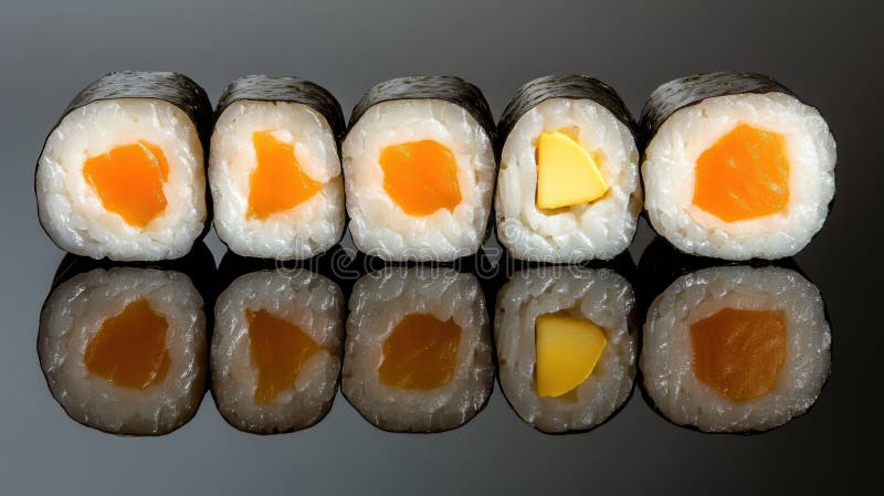 A Row of Sushi Rolls with Different Types and Colors, AI Stock Photo ...