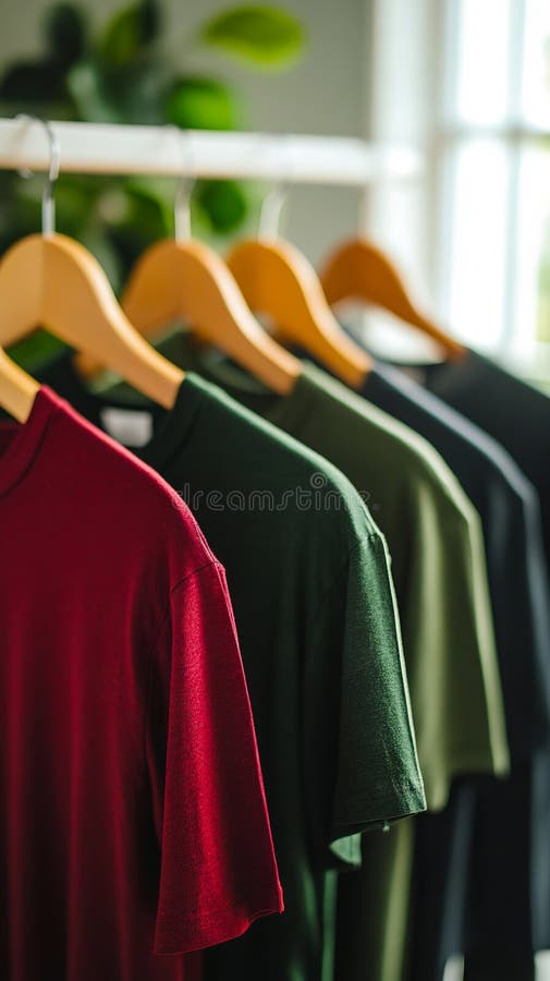 A Row of T-shirts Hanging on a Rack in a Clothing Store Stock Image ...