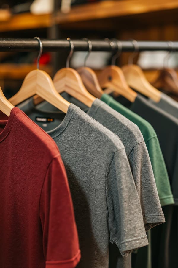 A Row of T-shirts Hanging on a Rack in a Clothing Store Stock Image ...
