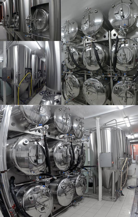 Row of Tanks in Microbrewery Stock Image - Image of interior, cylinder ...