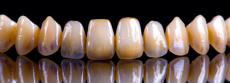 A Row of Teeth with White and Black Reflection Stock Image - Image of ...