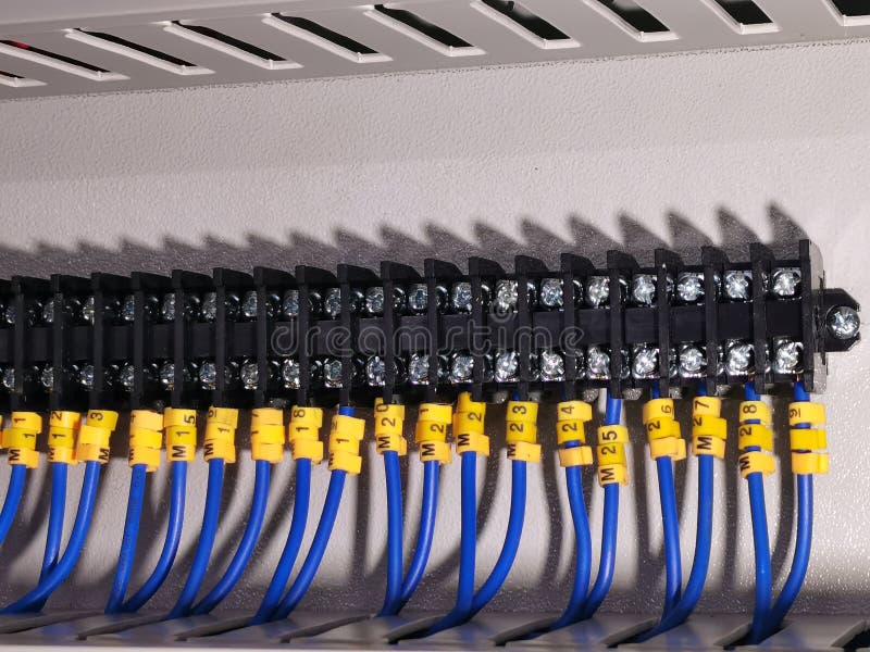 A Row of Terminal Blocks in Electrical Cabinet. Stock Image - Image of ...