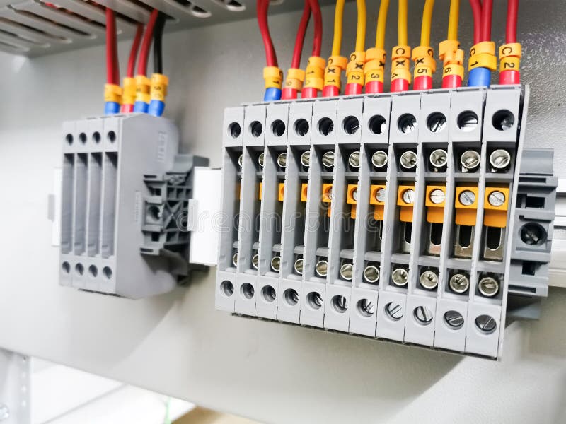 A Row of Terminal Blocks in Electrical Cabinet. Stock Image - Image of ...