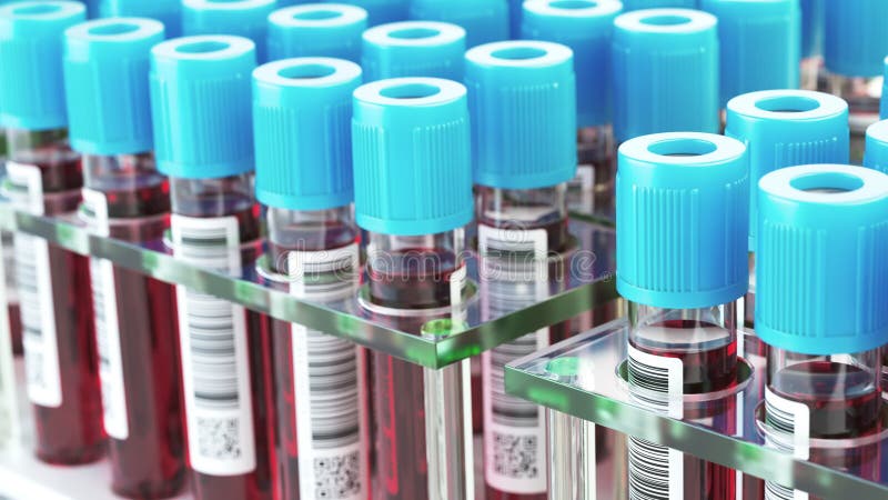 A Row of Test Tubes with Blood Samples in a Medical Laboratory. 3d ...