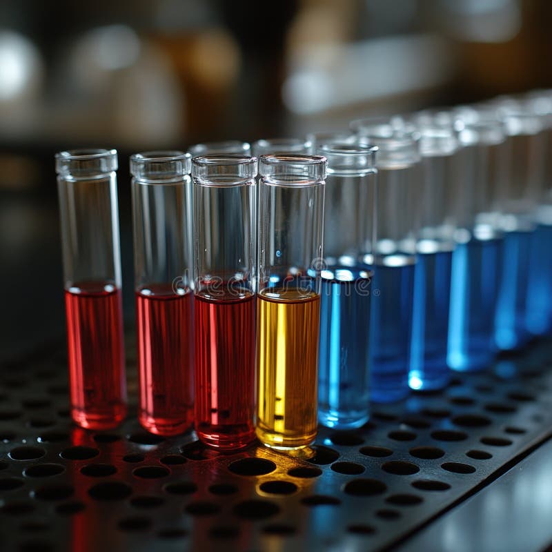 Row of Test Tubes with Colorful Liquids in a Lab Setting Stock Photo ...