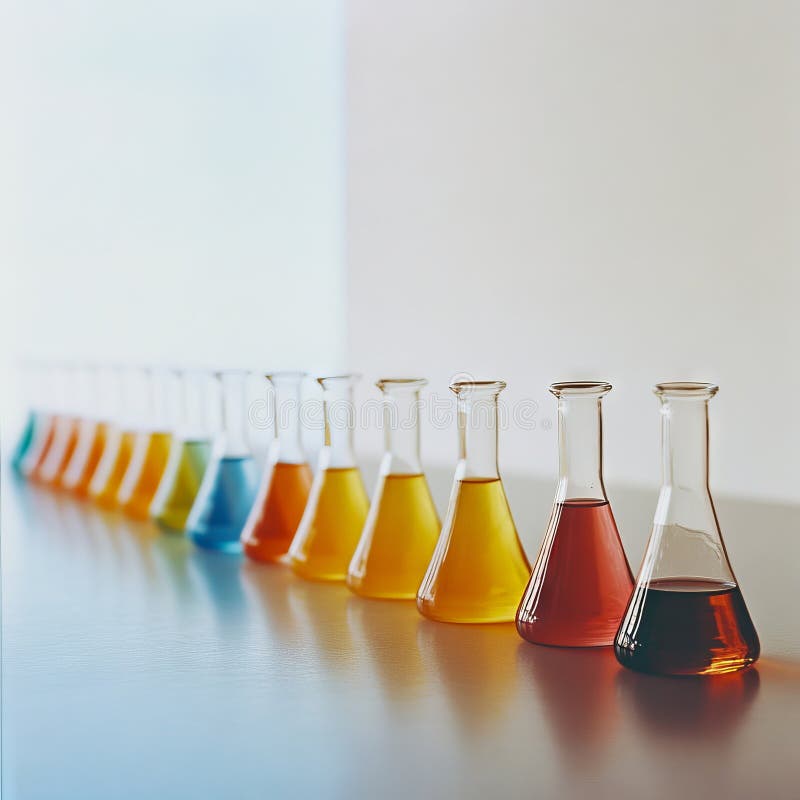 A Row of Test Tubes Filled with Different Colored Liquids on a Table ...