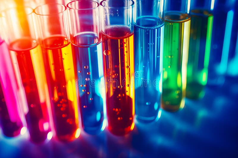 Row of Test Tubes Filled with Liquid and Colored Liquids. Generative AI ...