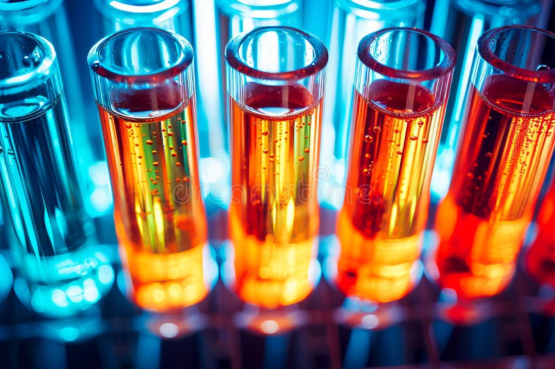 Row of Test Tubes Filled with Liquid and Liquid Inside. Generative AI ...
