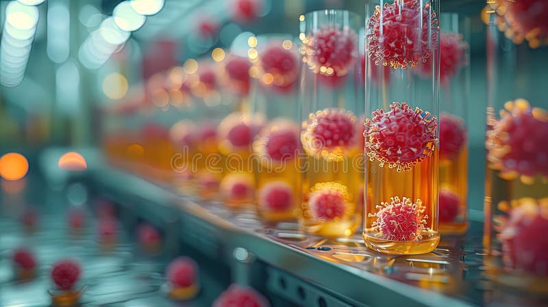 A Row of Test Tubes Filled with Red Spheres Stock Image - Image of ...