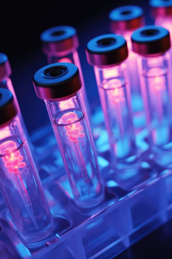 A Row of Test Tubes with a Pinkish Glow Stock Image - Image of ...
