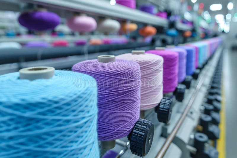 Row of Thread Spools on Industrial Sewing Machine Stock Image - Image ...