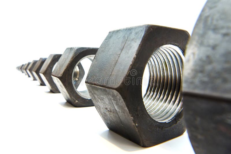 Row Metal Nuts on Isolated White Stock Image - Image of isolate ...