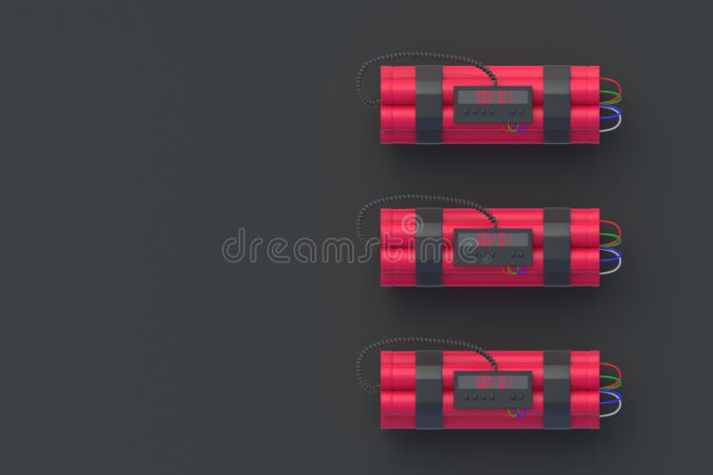 Row of Three Dynamite Bombs with Digital Timer. Countdown and Deadline ...