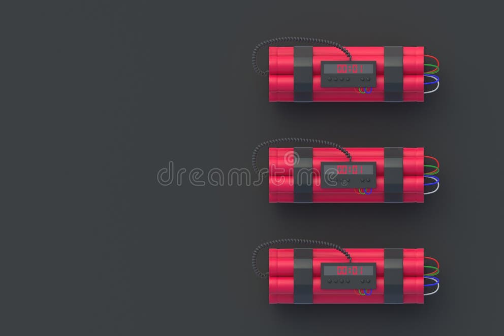 Row of Three Dynamite Bombs with Digital Timer. Countdown and Deadline ...