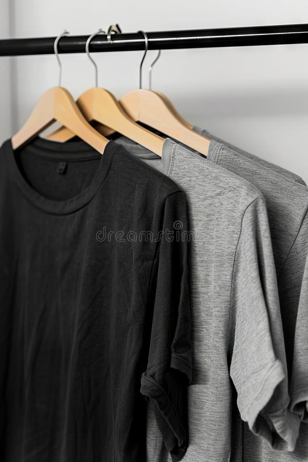 A Row of Three Shirts Hanging on a Clothes Rack Stock Photo - Image of ...