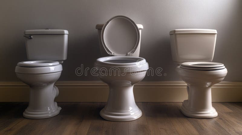 A Row of Three Toilets Aligned Against a Wall Stock Image - Image of ...