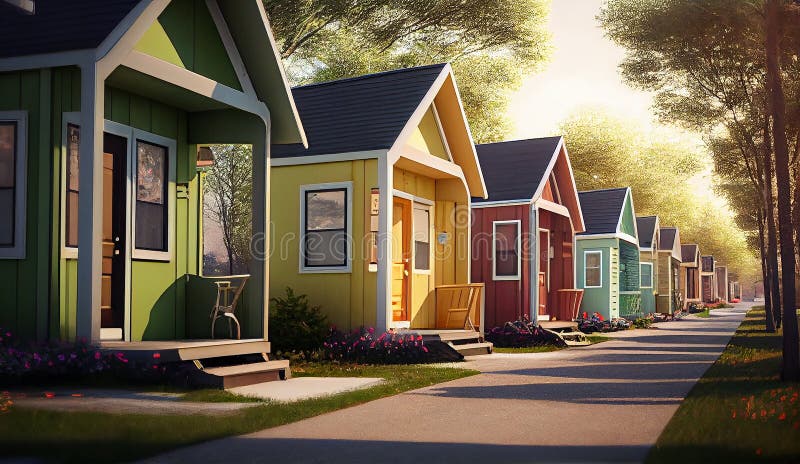 Row of Tiny Homes, Generative AI Stock Illustration - Illustration of ...