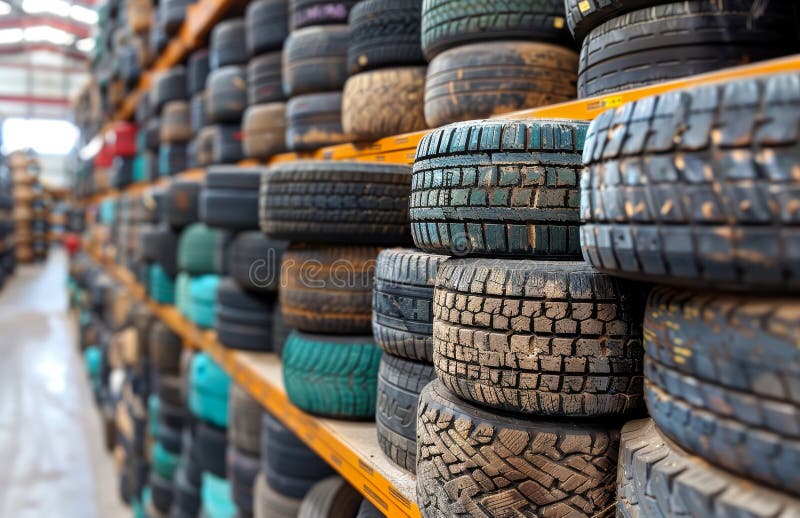 A Row of Tires are Stacked on a Shelf. Concept of Organization and ...
