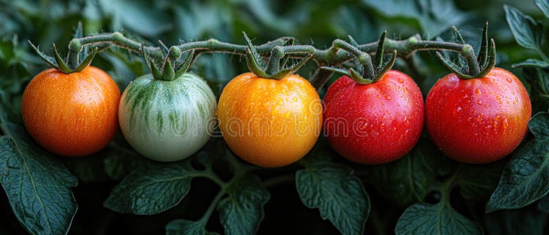 A Row of Tomatoes with Different Colors and Sizes Stock Illustration ...
