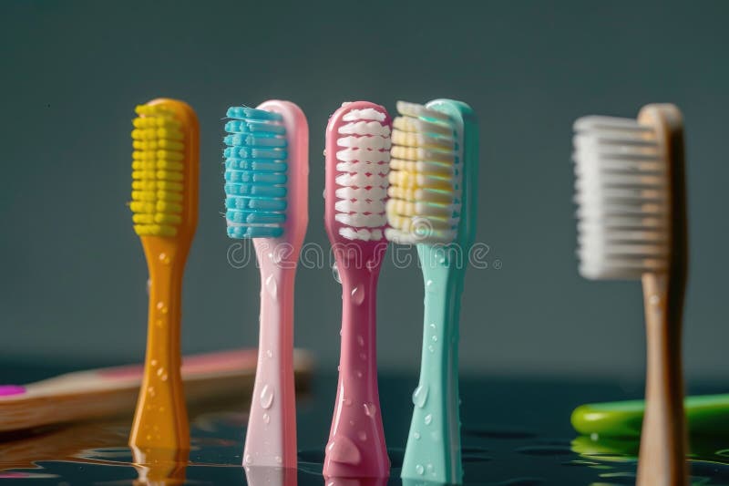 Row of Toothbrushes on a Table, Ready for Use Stock Image - Image of ...