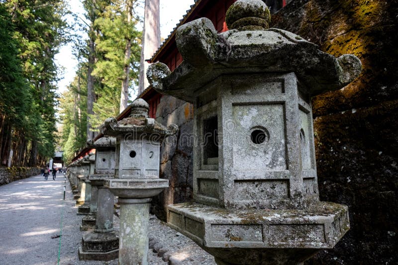 Row of Toros or Concrete Lanterns at a Japanese Shrine Stock Image ...