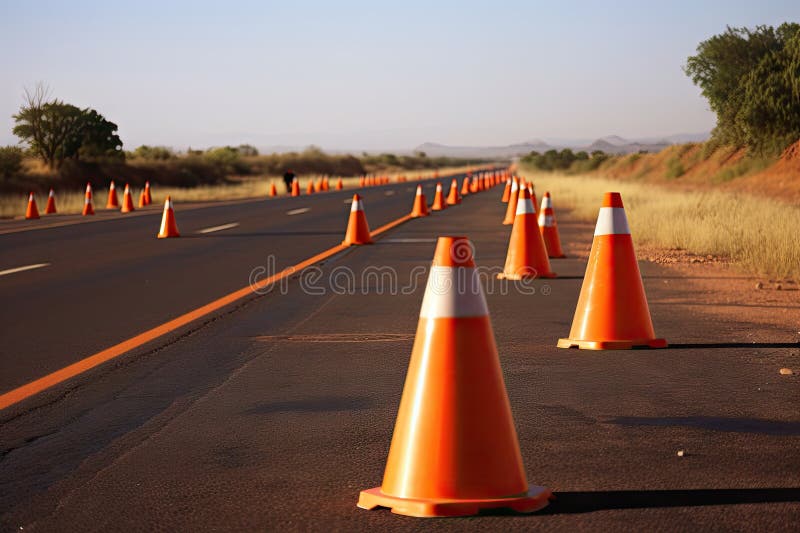 Traffic Cones in a Single-file Line, Marking Off Construction Zone ...
