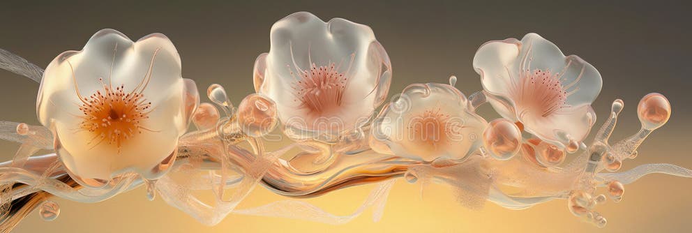 A Row of Translucent, Flower-like Forms with a Dynamic, Flowing ...