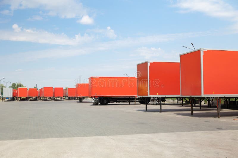 Row of Transport Truck Trailers in a Yard Stock Image - Image of ...