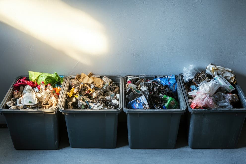 Row of Trash Cans Lined Up Together Stock Photo - Image of life ...