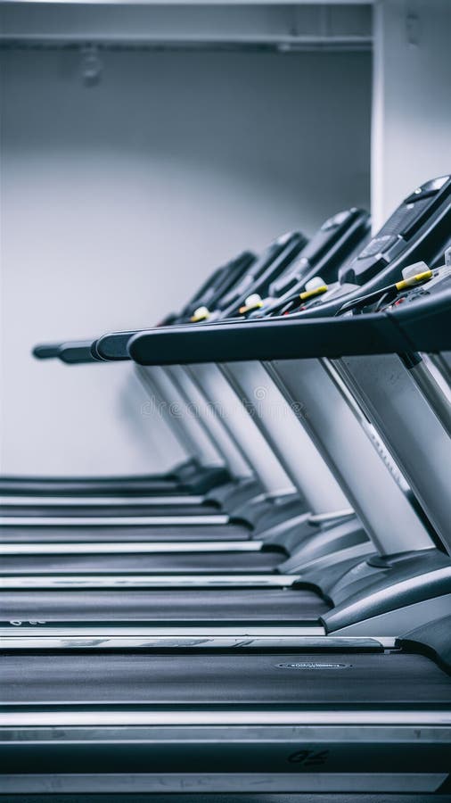 A Row of Treadmills in a Gym with the Lights on, AI Stock Photo - Image ...