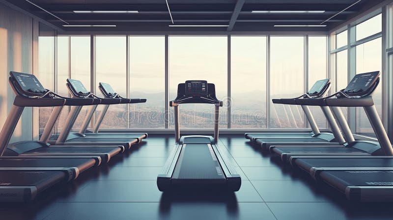 Row Treadmills Sleek Gym Floor Ceiling Windows Stock Photos - Free ...